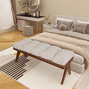 RULAER Indoor 45x16 Inch Durable Bench Cushion Outdoor Non-Slip Tufted Garden Patio Furniture Cushions Two Straps Thickened Soft Kitchen Bench Pads