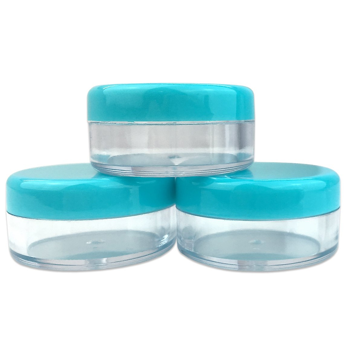 (Quantity: 50 Pieces) Beauticom 5G/5ML Round Clear Jars with Teal Sky Blue Lids for Scrubs, Oils, Toner, Salves, Creams, Lotions, Makeup Samples, Lip Balms - BPA Free