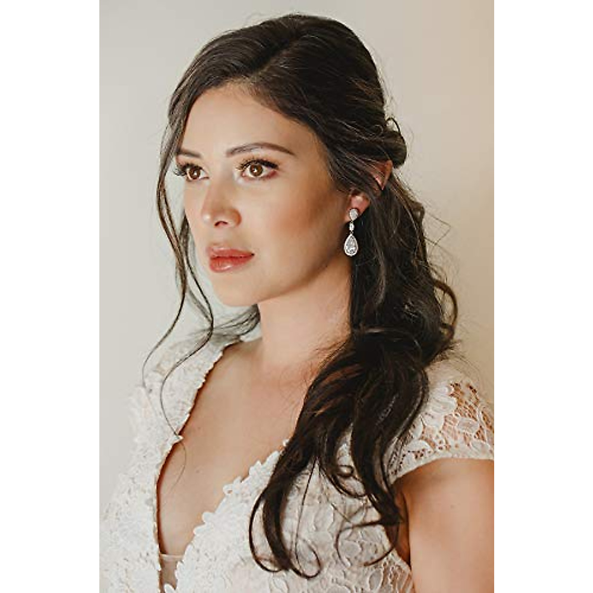 SWEETV Teardrop Wedding Bridal Earrings for Bridesmaids, Brides- Crystal Cubic Zirconia Rhinestones Dangle Earrings for Women, Prom Bridal Wedding Jewelry, Silver