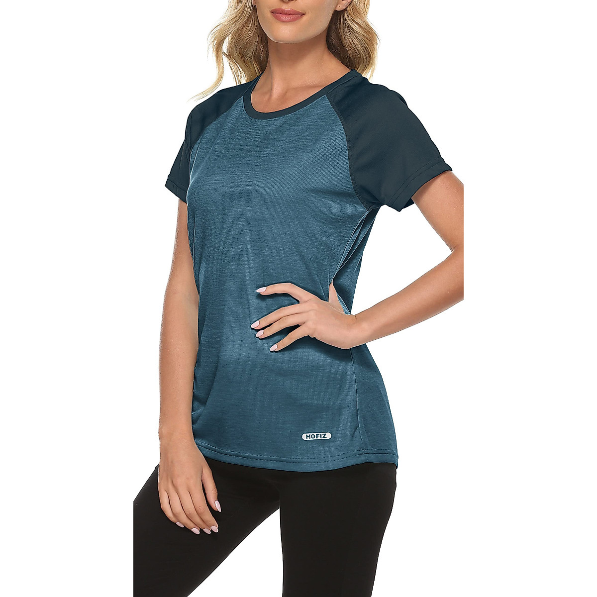 MoFiz Women's Short Sleeve Shirts UPF 50+ Sun Protection Quick Dry Lightweight T-Shirt Outdoor Hiking Runing Fishing Sea Blue M