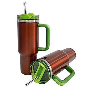 AGH 2 Pack 40 oz Sublimation Rose Gold Tumbler with Black Green Handle and Stainless Steel Straw, Insulated Double Wall Vacuum Reusable Cups with Green Leakproof Lid