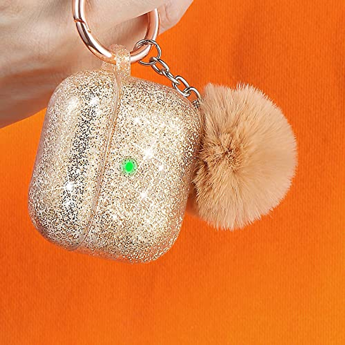 Airpods Case, DMMG Airpods 3 Case Cover Silicone Skin for Girls Women,AirPods Protective Cute Bling Glitter Case with Fluff Ball Keychain,Scratch Proof for Airpod 3rd Generation (Rose Gold)