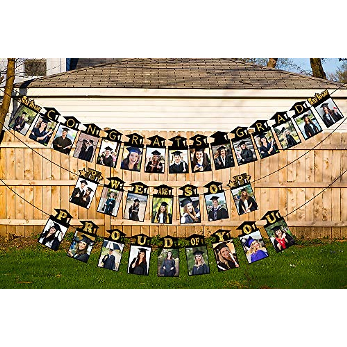 3PCS Graduation Decorations Class of 2023 Photo Banner Party Supplies - Congrats Grad We are So Proud of You Garland Decor(Black)
