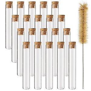 BTSD-home 20pcs Glass Test Tubes 20x120mm 25ml Clear Flat Test Tubes with Cork Stoppers for Plant Propagation, Party and Candy Storage