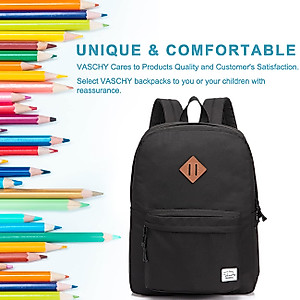 VASCHY Lightweight Backpack for School, Classic Basic Water Resistant Casual Daypack for Travel with Bottle Side Pockets (Black)