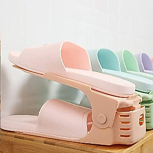 Cicilin Shoe Slots Organizer, 4 PCS Adjustable Double Layer Stack Shoe Rack, Space-Saving Storage Rack Holder (Beige)