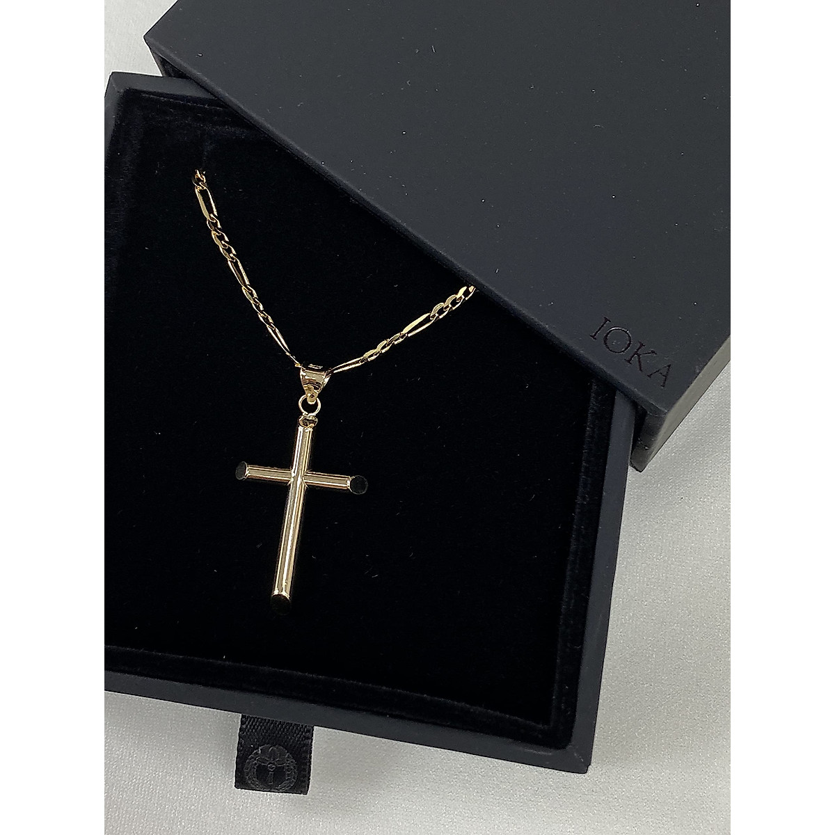 14K Yellow Gold Classic Cross Pendant with 1.9mm Figaro 3+1 Chain Chain Necklace - 20"