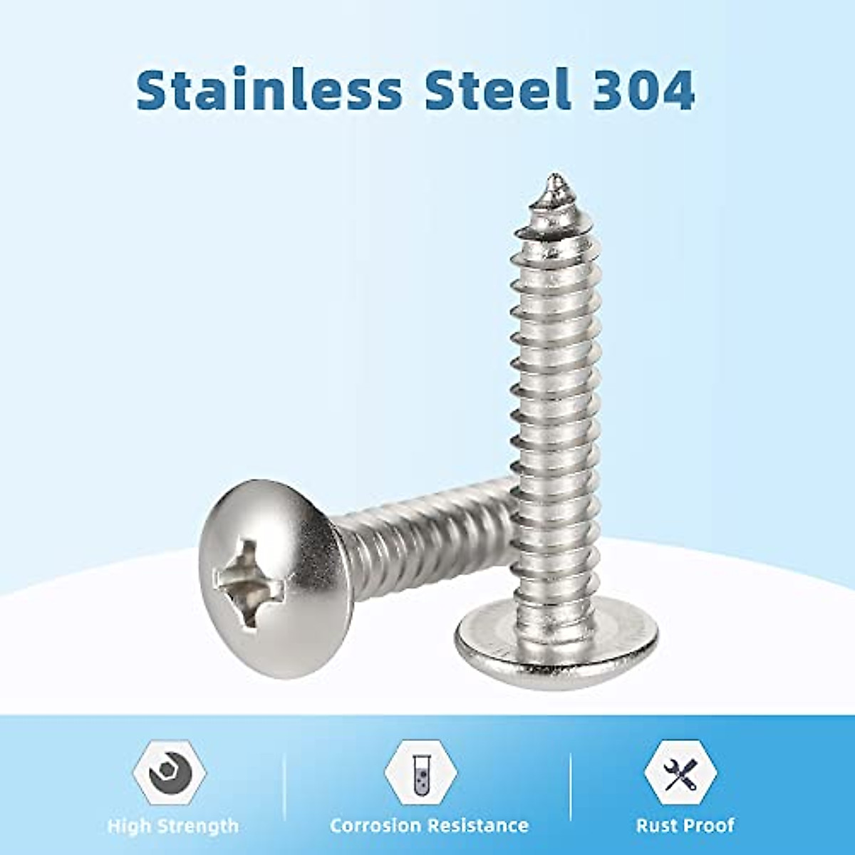 #14 x 1" Truss Head Self Tapping Wood Screws Sheet Metal Screws, 304 Stainless Steel 18-8, 25 PCS