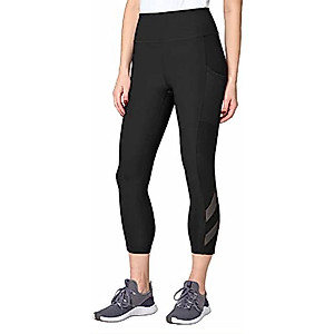 Mondetta Womens Midweight High Waisted Mesh Capri Legging (Small, Black)
