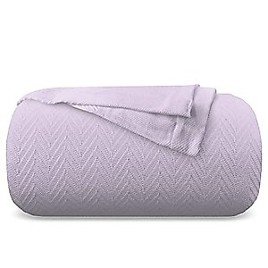 Comfortica Classics 100% Organic Cotton Super-Soft and Breathable Bed/Throw Blanket Herringbone Design - Queen, Lilac