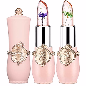 Deepmind 2 Pcs Crystal Flower Jelly Lipstick Magic Lip Color Changing Lip Balm PH Clear Temperature Color Changing Lipstick Long Lasting Nutritious Moisturizing Lip Gloss (6#)