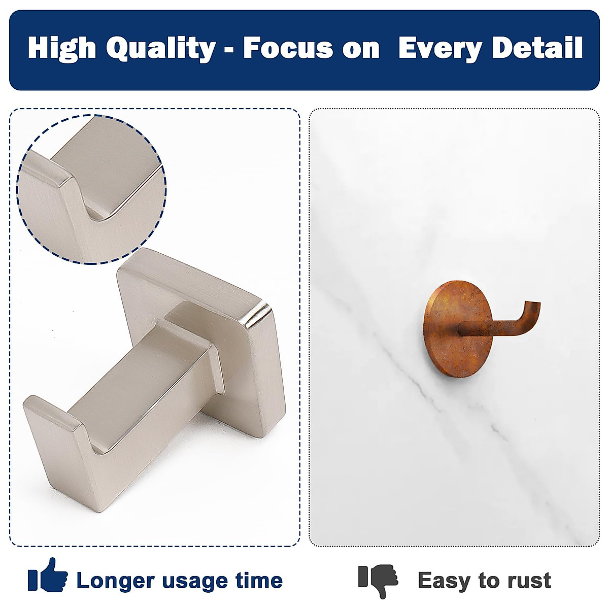 NearMoon Bath Towel Hooks -SUS304 Stainless Steel Square Clothes Robe Hooks Hanger, Heavy Duty Coat Hooks for Bathroom Livingroom Hotel Kitchen Garage, Wall Mounted - 3 Pack (Brushed Nickel)