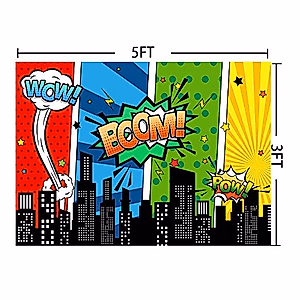 Superhero Super City Photography Backdrop Skyline Buildings Kids Boys Happy Birthday Party Banner Supplies Baby Shower Background Photo Studio Props 5x3ft Vinyl
