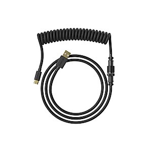 Ranked Coiled Keyboard Cable | Handcrafted Double-Sleeved Braided Cable | USB Type C to A | 5-Pin Aviator Connector for Custom Mechanical Gaming Keyboard | Support Fast Charge 20W (Black)