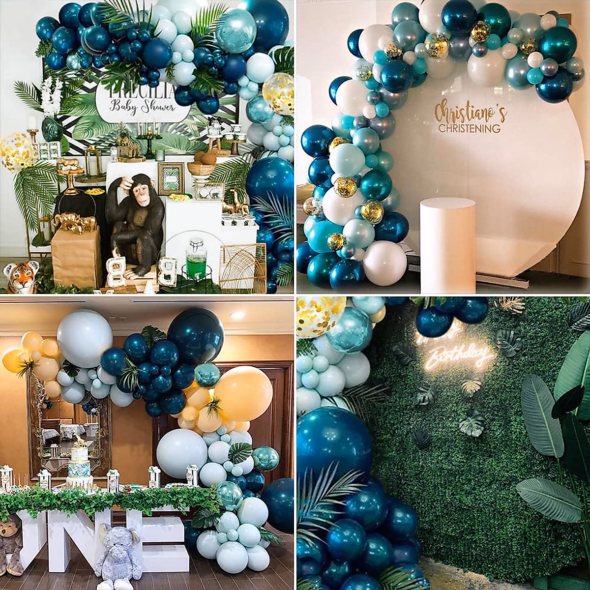 SKEFOLI Dark Teal Balloon Garland Arch Kit for Boys Men Green Jungle Wild One Safari Themed Party Decorations Supplies with Tassel Double-layer Balloons for Birthday Bridal Baby Shower (Dark Teal)