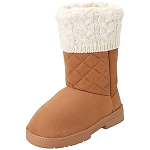 bebe Girls' Winter Boots - Quilted Woven Knit Winter Boots with Turn Cuff Sock Lining (Toddler/Girl), Size 2 Little Kid, Cognac