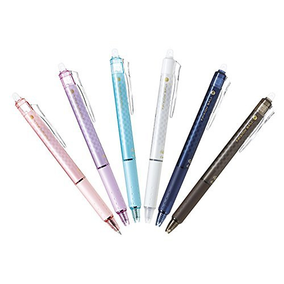 Pilot Frixion Knock Ball Retractable Erasable Gel Ink Pen, Design Series Chequered Pattern, Black Ink,0.5mm, 6 Designs Set