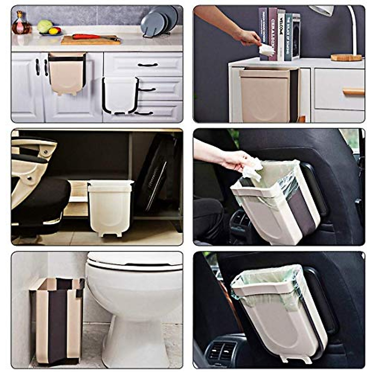 2pcs Hanging Trash Can for Kitchen Cabinet Door, Foldable Waste Bins Hanging Trash Holder for Bathroom Bedroom Office Car Portable Home Outdoor Garbage Can