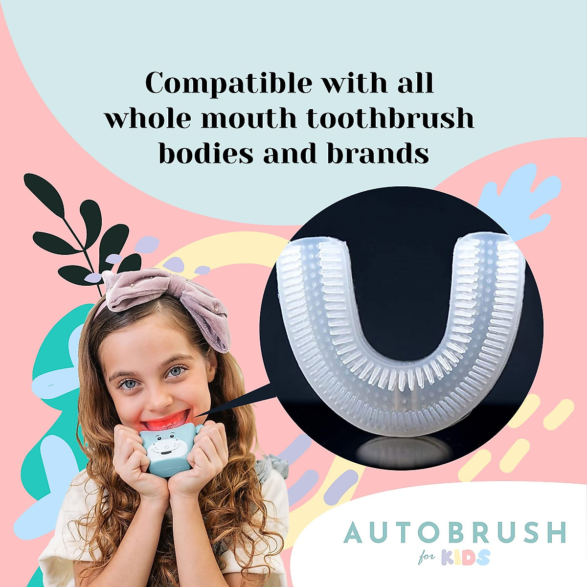 autobrush Silicone U Shaped Brush Head Replacement, Brush Head Refills, 360 Degree Oral Teeth Cleaning, Automatic Toothbrush Head Accessories, Adult and Kid Sizes (Ages 5-7, 2-Pack, Kids)