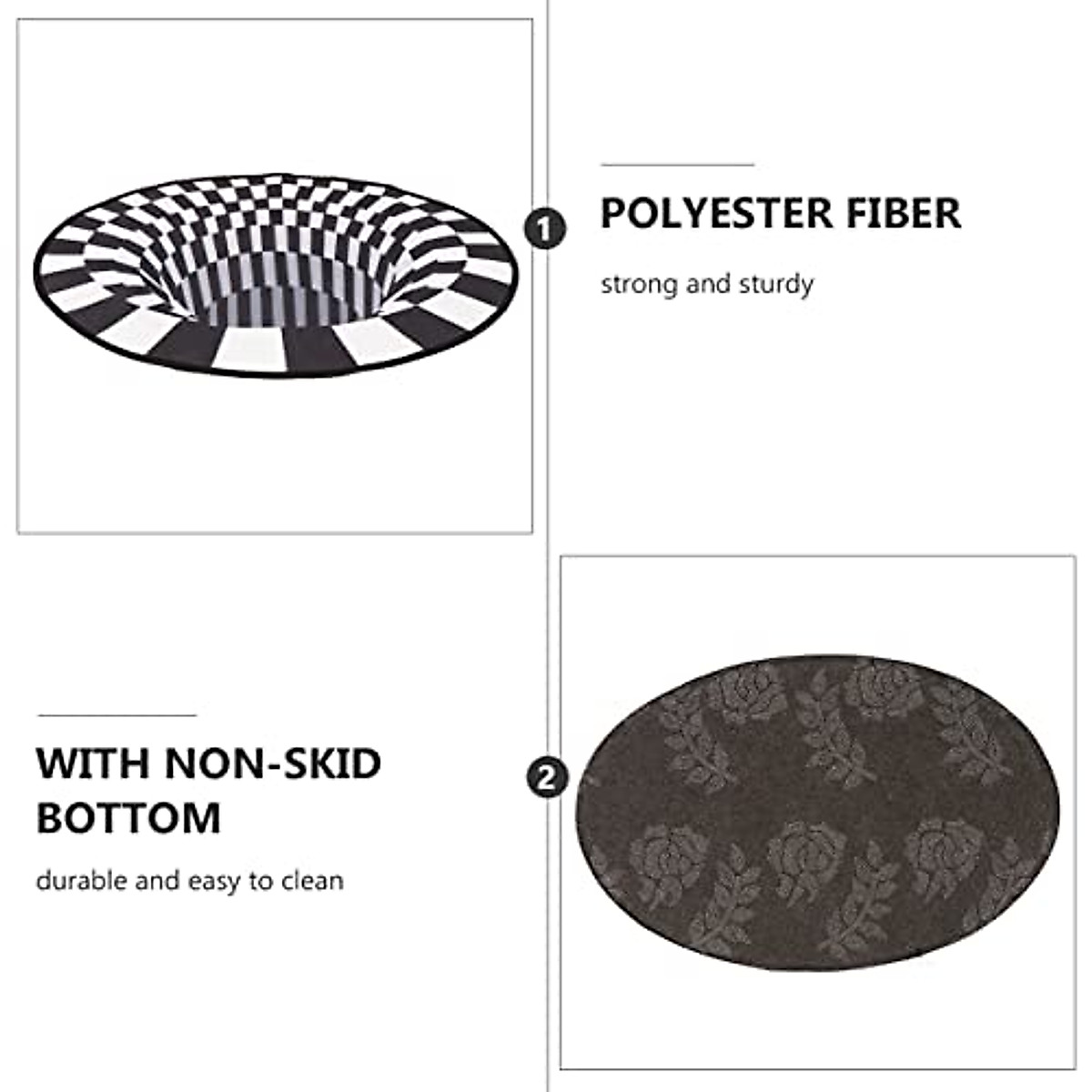 BESPORTBLE Floor Rug Circle Rugs Carpet 2ft Small Oval Floor Mat Sunken Visual Effect Black- White Carpet Pet Lying Mat Porch Insole Home Decor 60x39CM