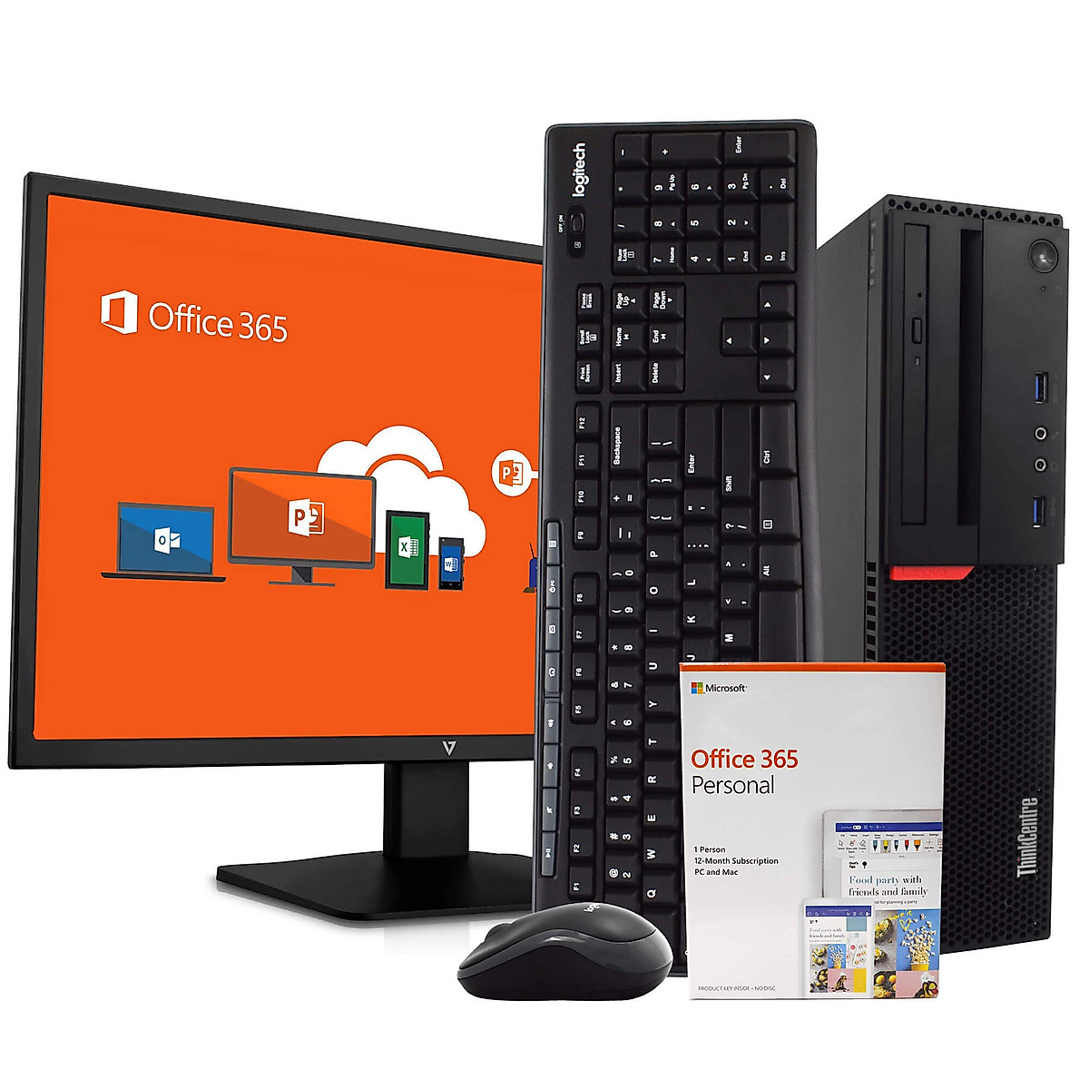 Lenovo M900 PC Desktop Computer - Intel i5, 16GB RAM, 1TB HDD, Windows 10 Pro, Microsoft Office 365 Personal, 23.6-inch FHD V7 LED Monitor, Wireless Keyboard & Mouse, New 16GB Flash Drive (Renewed)