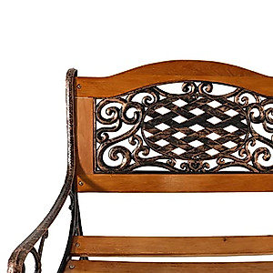 Sunnydaze 2-Person Garden Bench - Cast Iron and Wood Frame with Ivy Crossweave Design - 49-Inch Outdoor Patio Furniture - Perfect for Deck, Porch, Balcony, Backyard or Garden