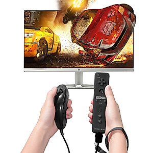 MODESLAB Wii Nunchuck Controller, 2 Pack Nunchuk Controllers Replacement Remote Joystick Gamepad Controller Compatible with Wii Wii U Console (Red+Blue)