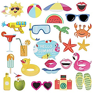 Grathia 78Pcs Summer Cutouts Colorful Hawaiian Theme Paper Cut out with 100Pcs Glue Points Cute Animal Cutout School Classroom Bulletin Board Party Home Wall Door Decoration
