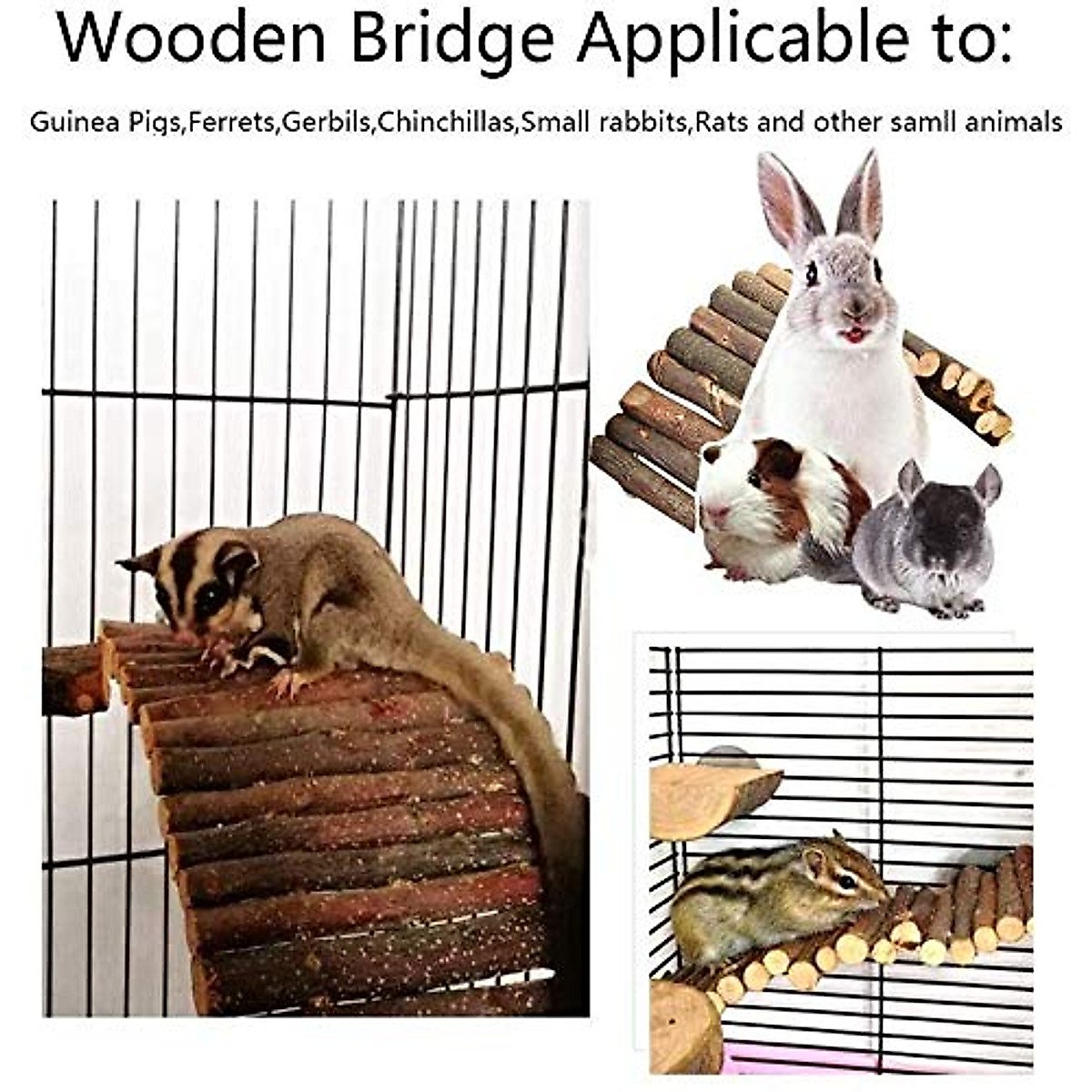 PINVNBY Wooden Bunny Ladder Bridge Rabbits Hideout, House, Tunnel,Rodents Chew Toys for Guinea Pig,Chinchillas,Hedgehogs,Ferrets,Rat and Small Animals-Extra Large(15.7 in X 24.8 in)