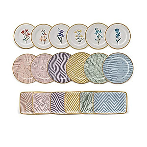 KARACA Botanica 18-Piece Breakfast Service Table Service, Stoneware Crockery Set, Unique Design, Practical, Serving Plates, Cake Plate, Boat Plate