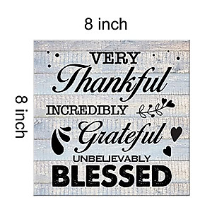 Lameila Thankful Grateful Sign Wall Art Prints Canvas Painting Rustic Very Thankful Incredibly Grateful Unbelievably Blessed Print Christian Home Decor 8" x 8"
