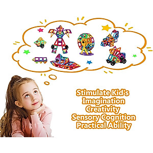 YUHYtop Large Magnetic Tiles, Upgrade 85pcs Magnetic Building Block, Strong Magnet, Magnetic Tiles for Boys & Girls Ferris Wheel Rocket Castle Building for Boys Girls Kids Toddlers