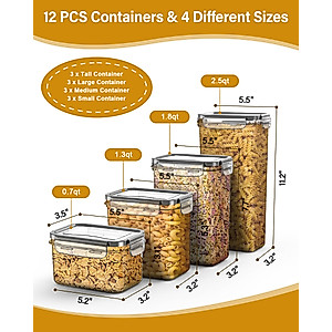 LUSCREAL Airtight Food Containers with Lids, 12 PCS Clear Organizing Containers Kitchen Canisters, Plastic Kitchen Organizers and Storage for Dry Food, Flour and Sugar,Include 20 Labels and 5 Spoons