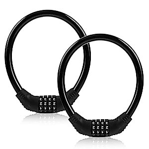 Fusiontec Bike Lock Cable, Bike Locks Heavy Duty Anti Theft, 2 Pcs Security 4 Digit Resettable Combination Bike Cable Lock, Portable Code Lock Cable for Bicycle, Black