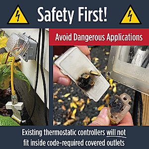 ThermaCord 120v Heat Cable Controller, Weatherproof Outdoor Thermostat, Energy-Saving, Turns Heat Cable On and Off Automatically, UL-Certified, Industrial Grade, Fits Outdoor Outlets, 16” Long