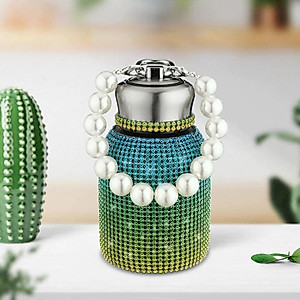 280ml Cute Bling Diamond Small Water Bottles, Stylish Rhinestone Stainless Steel Insulated Water Bottles, Leak-Proof Vacuum Flask Thermal Bottles with Pearl Bracelet (Green)