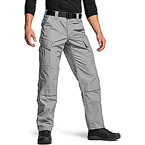CQR Men's Tactical Combat Cargo Pants, Water Resistant Ripstop, Military Outdoor Hiking Work Apparel, Stone, Medium