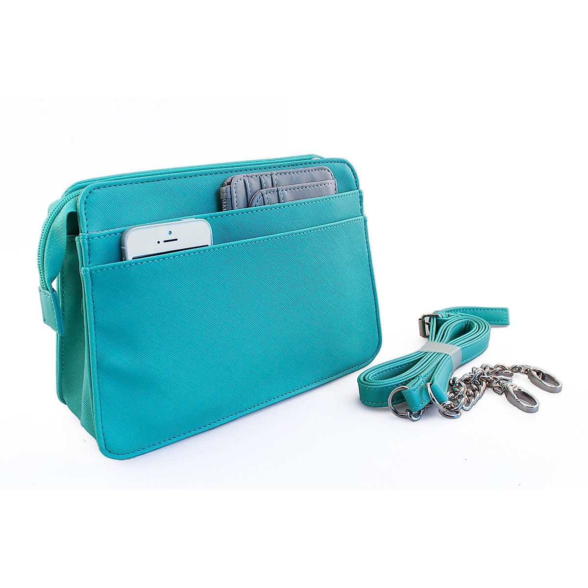 Pouchee Avi Vegan Leather Purse Organizer that doubles as a Clutch and Cross Body Bag (Coral/Cream)