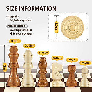 80 Pieces Wooden Checkers Pieces Handcrafted Chess with Drawstring Storage Pouch Classic Wooden Chess Game Set Board Games Accessories in 2 Styles, 2 Colors