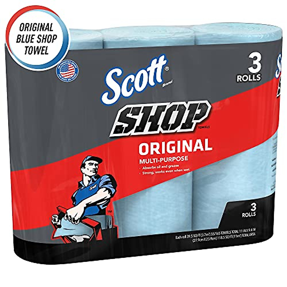 Scott Shop Towels Original (75143), Blue, 55 Towels/Standard Roll, 30 Rolls/Case (10 Bundles of 3 Rolls), 1,650 Towels/Case