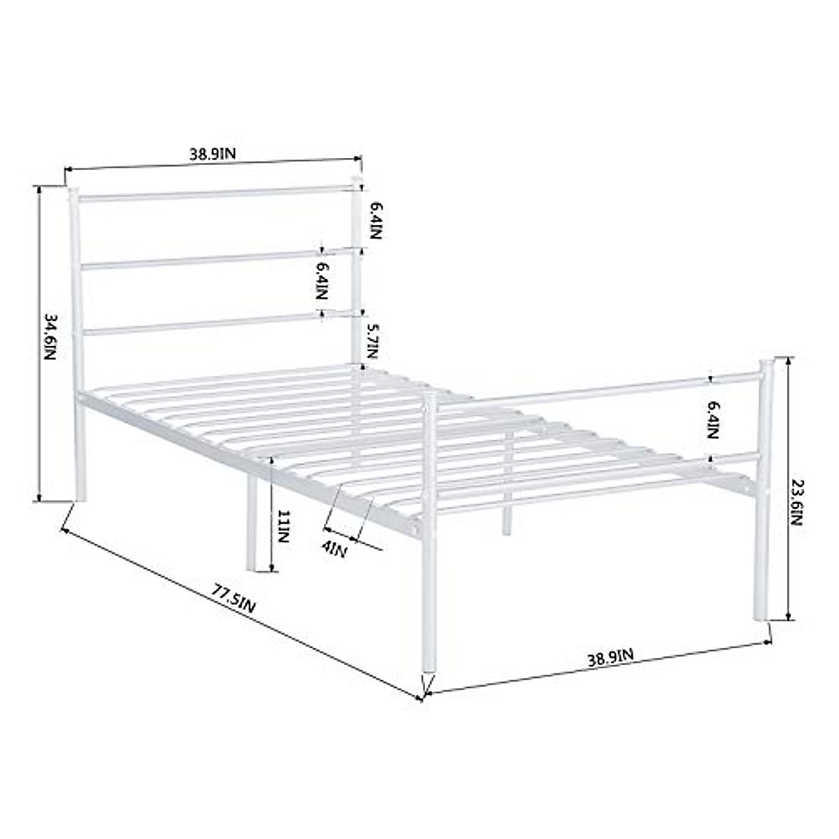 Voilamart Metal Twin Bed Frame with Storage,White Bed Frames with Headboard and Footboard, Platform Bed Frame No Box Spring Needed,Twin Bed Frame for Kids