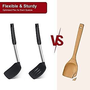 Silicone Spatula Turner Set, Premium Spatulas Silicone Heat Resistant Pack of 2 Kitchen Spatula for Nonstick Cookware, Solid & Slotted Rubber Spatula for Fish, Eggs, Pancakes, Wok, Cooking Utensils
