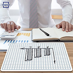 SCRIBBLEDO Dry Erase Grid Whiteboard 9" x 12" Double Sided Graph White Board with Grid Lines for Kids and Students Portable Dry Erase Lapboards for Home School and Classroom