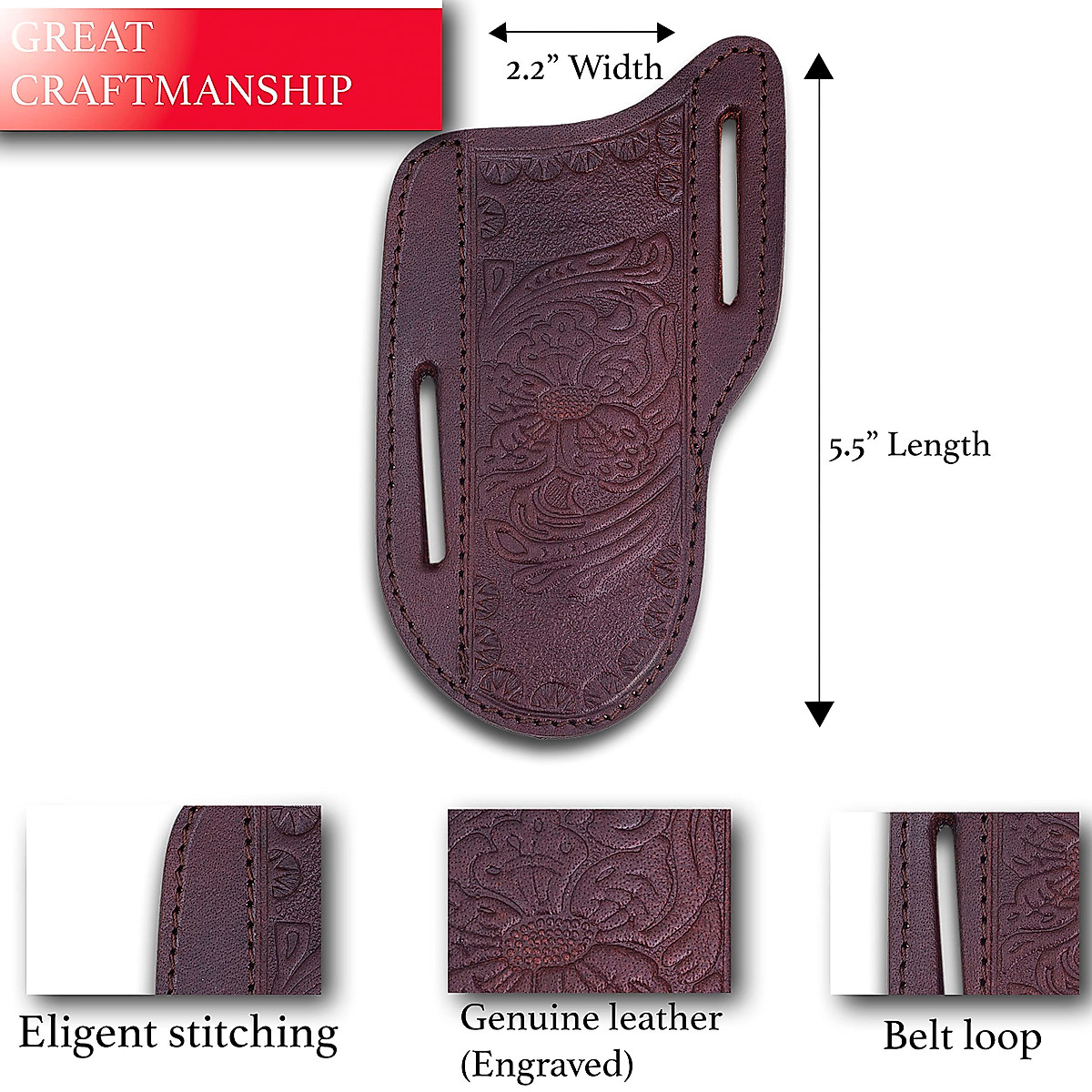 Leather Knife Sheath, Tooled Leather Sheath, Belt Sheath, Pan Cake Sheath, Beautiful Cow Boy Bull Cutter Knife Leather Cover 100% Real Leather SS-17701 (Cowhide Leather)