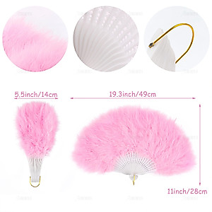 AUEAR, Fashion Hand Fan Flapper 20s Pink Feather Folding Handheld Vintage Style Costume Accessories for Cosplay Dancing Party