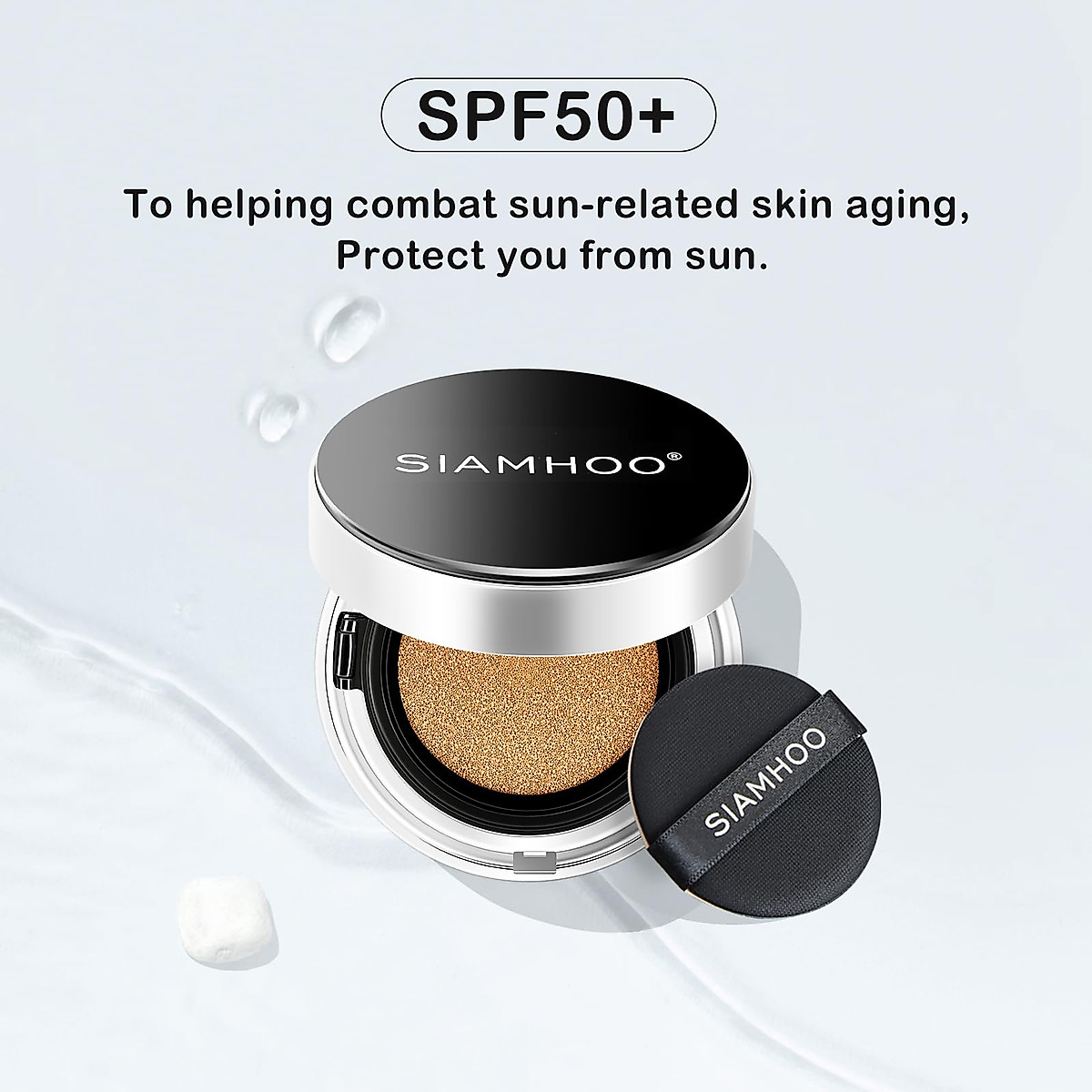 SIAMHOO Air Cushion CC Cream Foundation Makeup Primer Sunscreen SPF50+ Full Coverage Lightweight Long-lasting Oil Control for All Skin Types, Refill Included, 0.53 Oz x 2 (Natural)