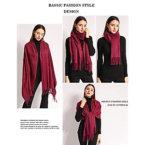 EASE LEAP Pashmina Scarfs for Women Silky Shawls and Wraps for Evening Dresses Soft Large Scarves Wedding Warm Stylish Solid Color, Wine Red