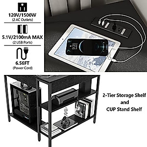 Auromie Corner Desk with Outlets & USB Ports, 90 Degree Triangle Corner Table with CPU Stand & Storage Shelves for Small Space, Computer Table with Charging Station for Home Office Bedroom (Black)