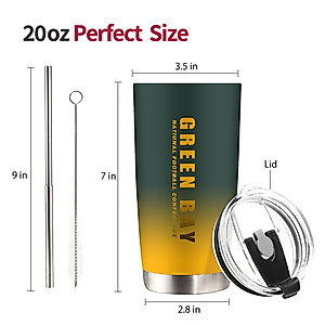 Custom Green Bay Tumbler 20oz Stainless Steel with Lid & Straw Personalized Football Fans Gifts for Women Men Travel Cup Insulated Tumbler Add Name Number