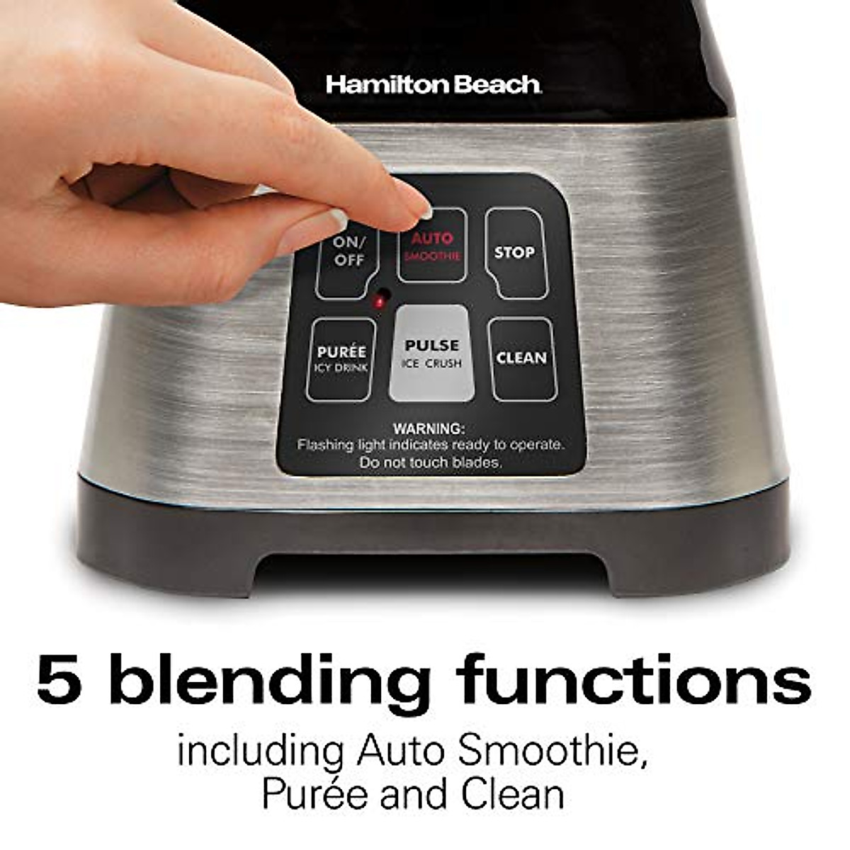 Hamilton Beach Smoothie Smart Blender with 5 Functions Including Auto-Cycle For Shakes & Smoothies, 40oz Glass Jar Dial, Stainless Steel (56208)